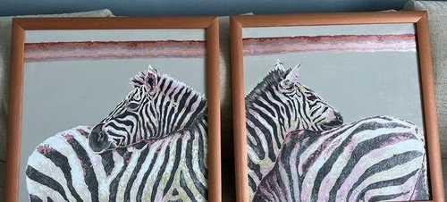 Картина на шелке диптих зебры