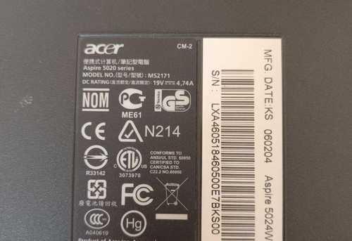 15" Acer Aspire 5024WLMi, 100 ГБ, Turion 64 ML-34, ATI Mobility Radeon X700 0.125 ГБ
