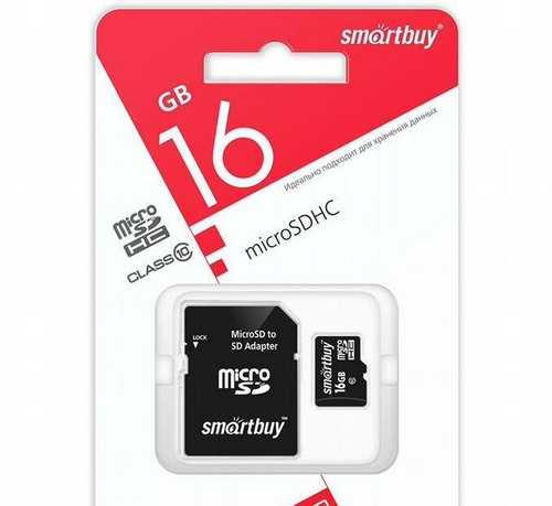 Карта памяти micro sdhc 16GB Smart Buy class 10 +