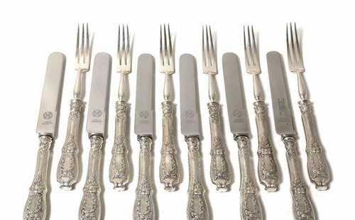 Серебряные вилки и ножи на 6 персон, 12 предметов