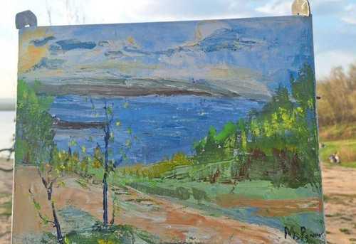 Этюд картина Жигулевские горы и река Волга