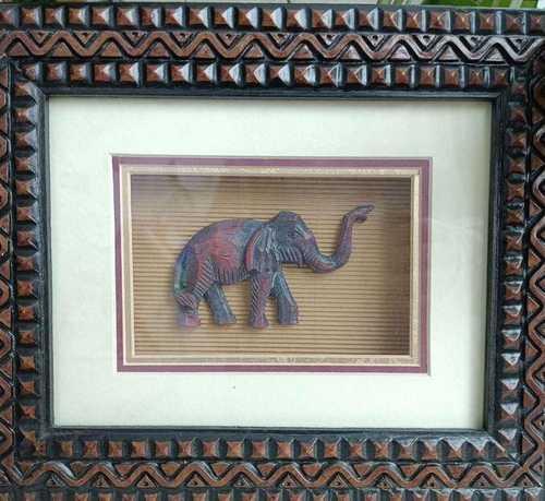 Настенное панно картина из дерева слон