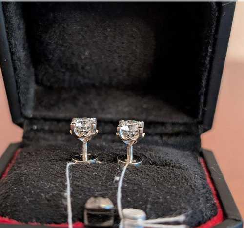 Золотые серьги пусеты с бриллиантами 1.12 ct