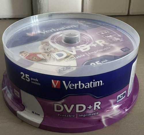 Диски dvd r болванки verbatim printable 25 штук