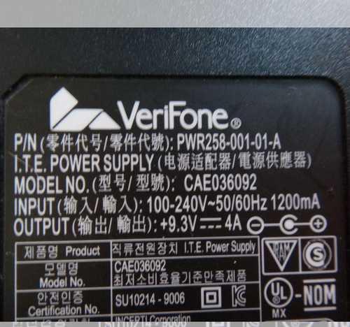 9.3V 4A блок питания PWR258-001-01A VeriFone 37.2W