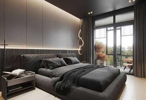Кровать двухспальная в стиле лофт мягкая