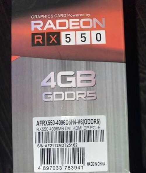Видеокарта afox Radeon rx 550 4gb, новая