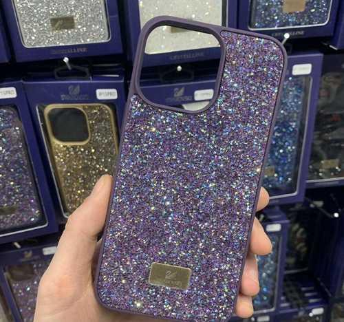 Чехол на iPhone Swarovski со стразами фиолетовый