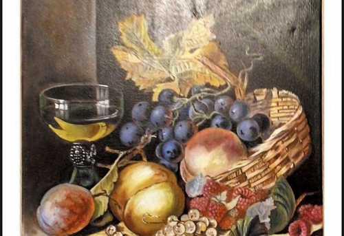 Картина маслом фрукты с бокалом