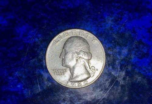Монета liberty quarter dollar 1980