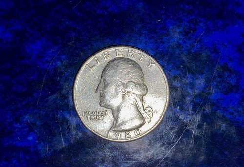 Монета liberty quarter dollar 1980