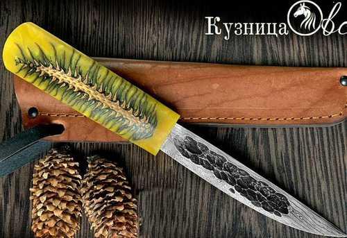 Якутский кованый нож с долом из дамасской стали