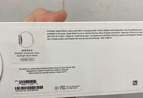 Смарт часы apple watch 8 45mm Starlight M/L новые