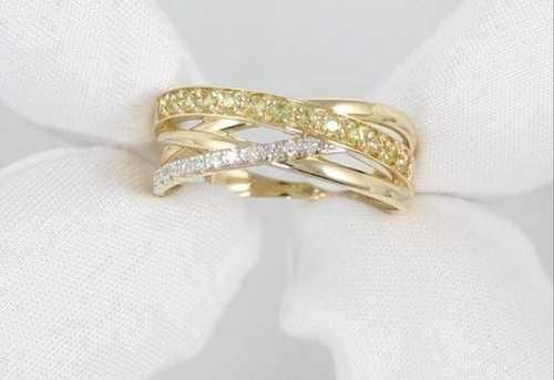 Золотое кольцо 17,5 с брилиантами и желтыми сапф