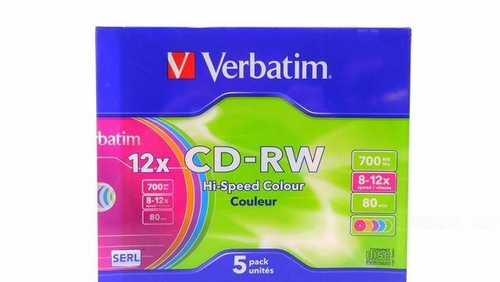 Диски CD-RW Verbatim Colour 5 штук
