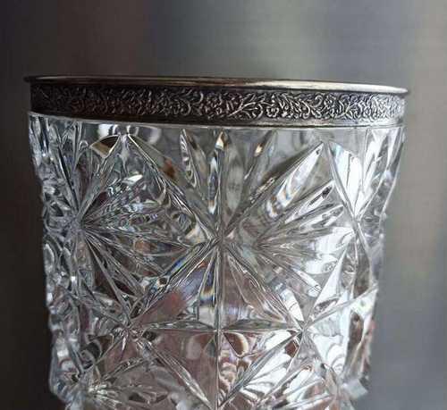 Хрустальная ваза конфетница с мельхиором