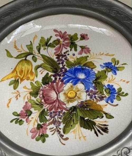 Тарелка антикварная N.A.Bassano из керамики в олов