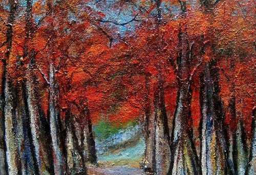Картина: "Красный оскнний лес" арт, живопись