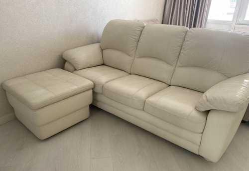 Удобнейший диван из натуральной кожи+оттоманка