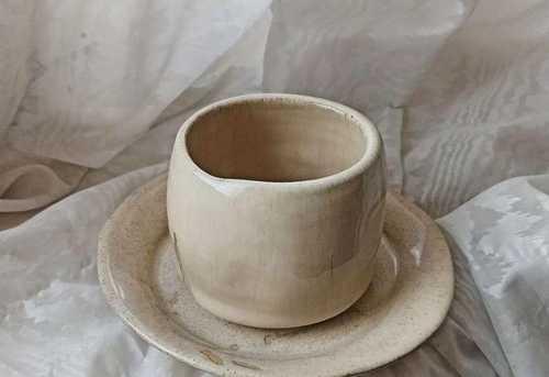 Чашка с блюдцем керамическая ручная работа