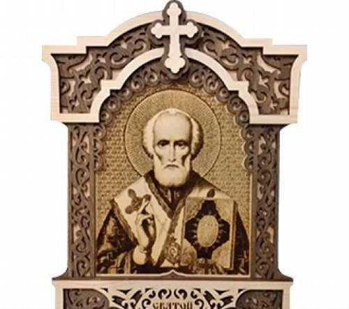 Резная икона из кедра " Святой Николай Чудотворец"