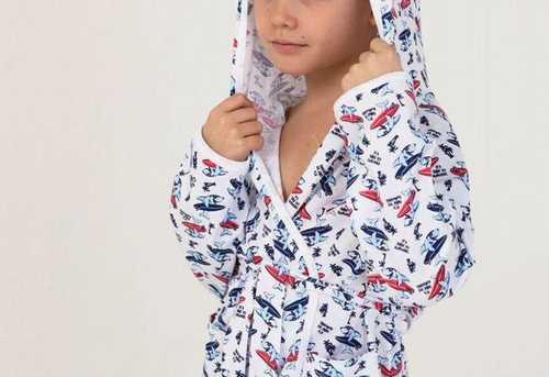 Детский халат трикотаж оверсайз Акуленок, рост 128
