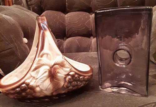 Конфетница-корзинка и стеклянная ваза