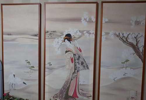 Триптих. Роспись по шёлку. Японская тема