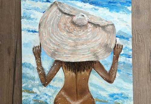 Картина маслом Девушка в шляпе на пляже