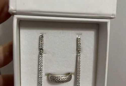 Комплект серебряный кольцо серьги