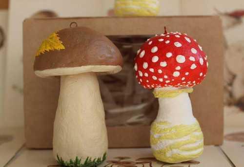 Ватные елочные игрушки грибы