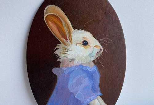 Картина маслом кролик в костюме в детскую комнату