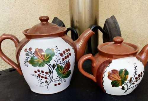 Два керамических чайника СССР, с тонким рисунком