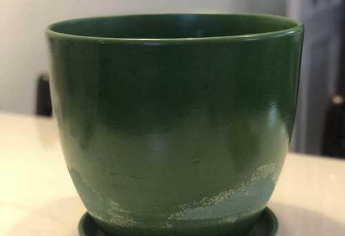 Горшок керамика зеленый