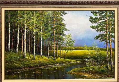Картина маслом "Лесной ручей" 50х80