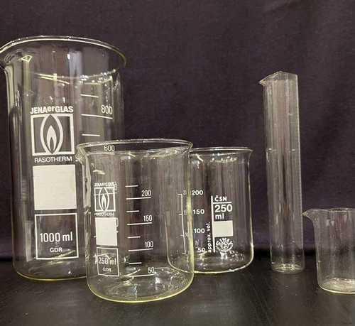 Термомстойкие химические стаканы и мерный цилиндр