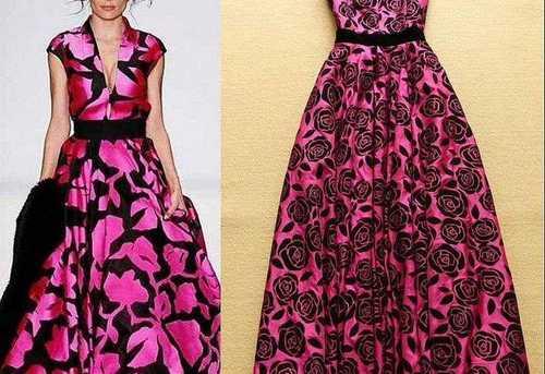 Вечернее платье (розовое, чёрное, фуксия, атлАс)