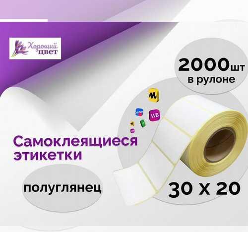 Этикетки в рулоне 30х20 мм Полуглянец