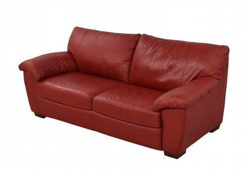 Кожаный удобный диван Икеа вишневый vreta