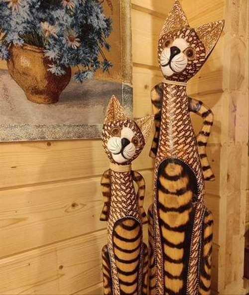 Декоративные статуэтки котов 2 шт из дерева