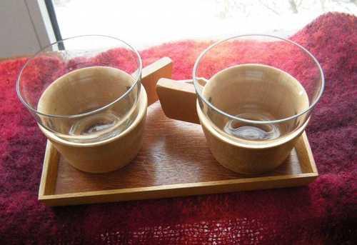 Чайно-кофейные стаканы в деревянных подстаканниках