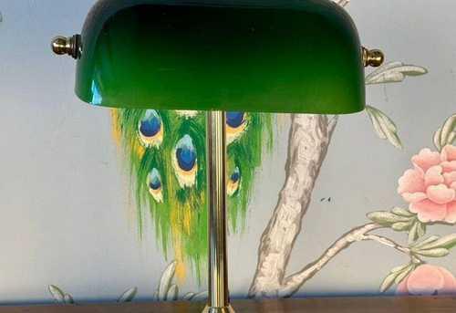 Настольная зеленая лампа стекло/латунь