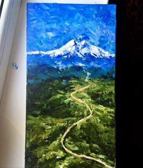 Картина маслом на холсте эльбрус горы пейзаж архыз