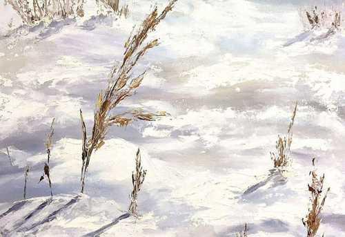 Картина зима снег поле. Холст, масло, 40х50 см