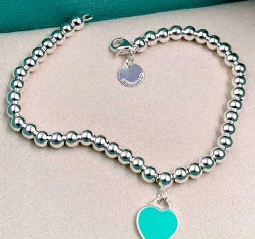 Новый браслет Tiffany Blue Heart Tag Bead Bracelet