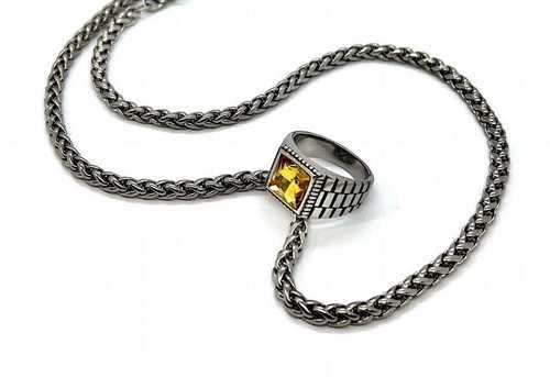 Мужской набор: цепь и перстень с желтым камнем