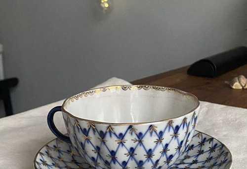 Чашка с блюдцем чайная лфз кобальтовая сетка