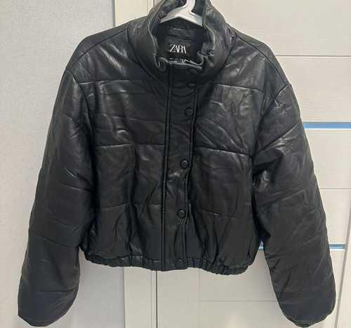 Пуховик zara эко кожа размер S
