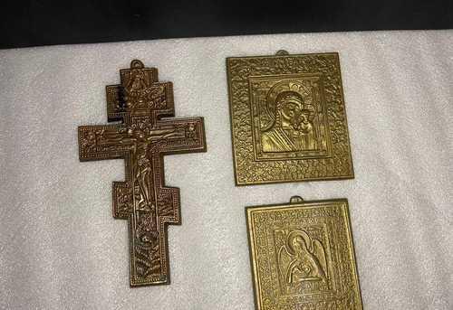 Литые иконы Иоанн Креститель Богородица и распятие