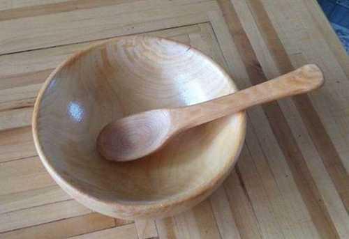 Тарелка для супа ложка деревянная